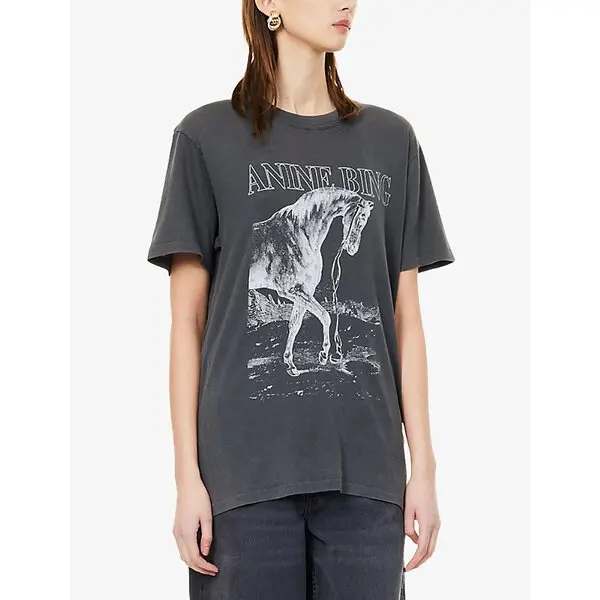 Anine Bing Lili Tee Horse - Washed Black | Editorialist